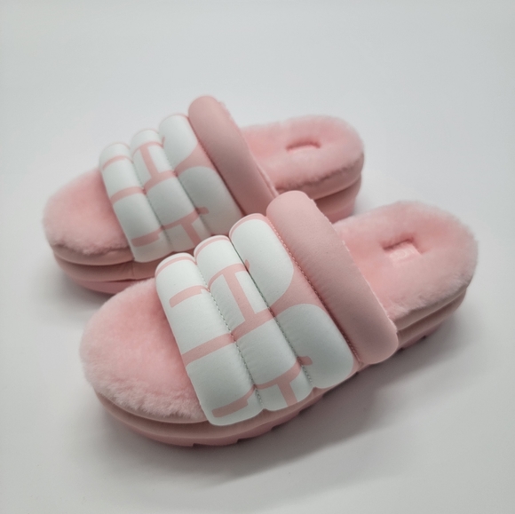 UGG | Shoes | Ugg Maxi Slide Logo Sandals Shearling Sheepskin Slip On ...